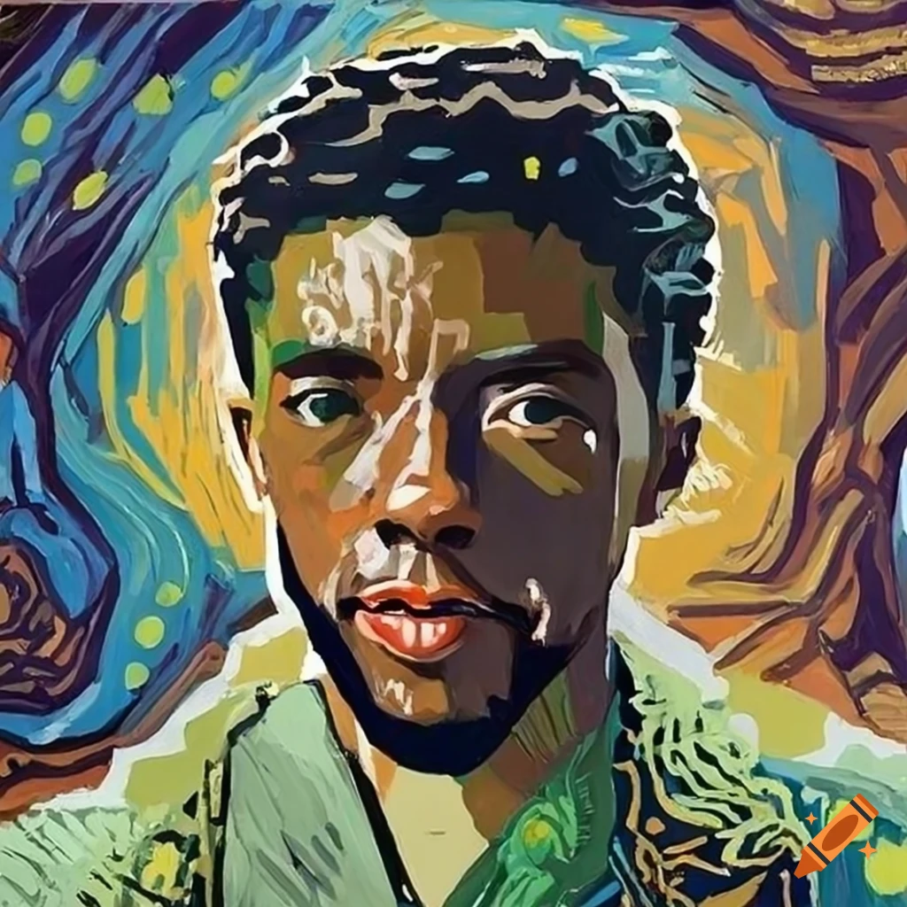 Artistic portrait of Chadwick Boseman in the style of Van Gogh on Craiyon