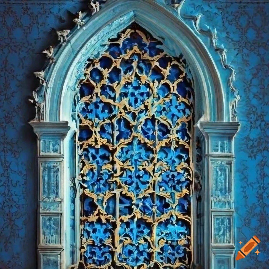Blue baroque gothic window in Islamic art style on Craiyon