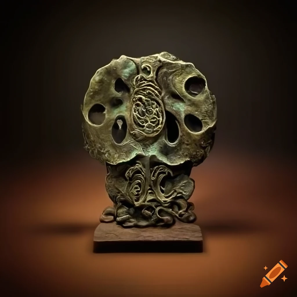 Bronze abstract artwork on an elder table