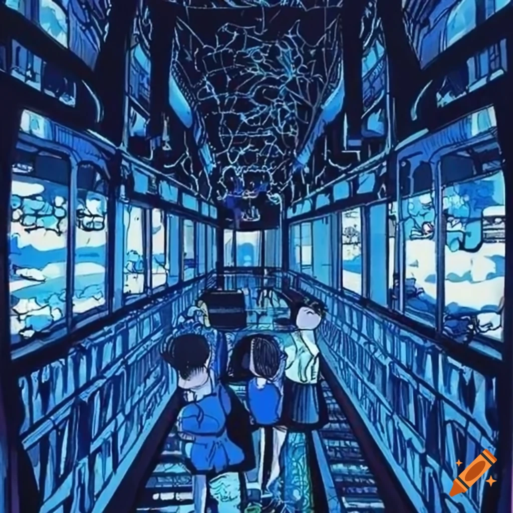 Collaborative illustration of a sky railway in daylight on Craiyon