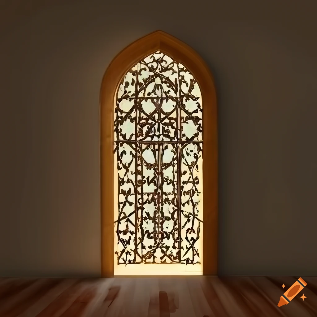 Decorative arched window with islamic art ornaments
