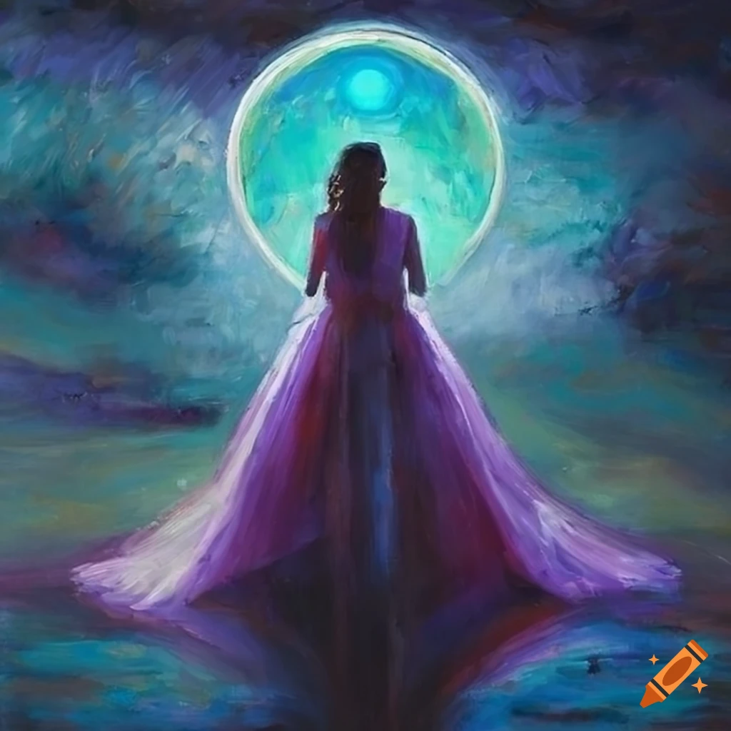 Masterful monet oil painting of a woman with long wavy dark brown hair ...