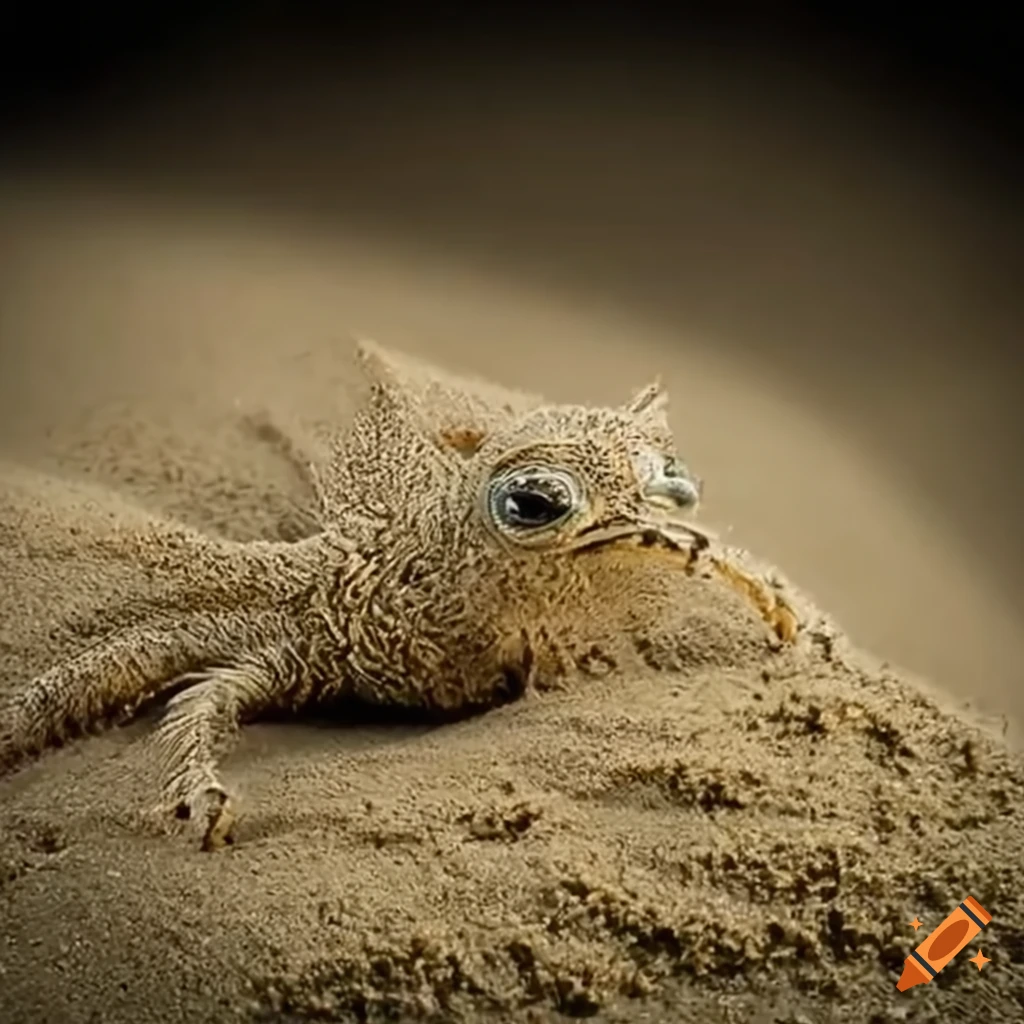 Cute creature covered in sand on Craiyon