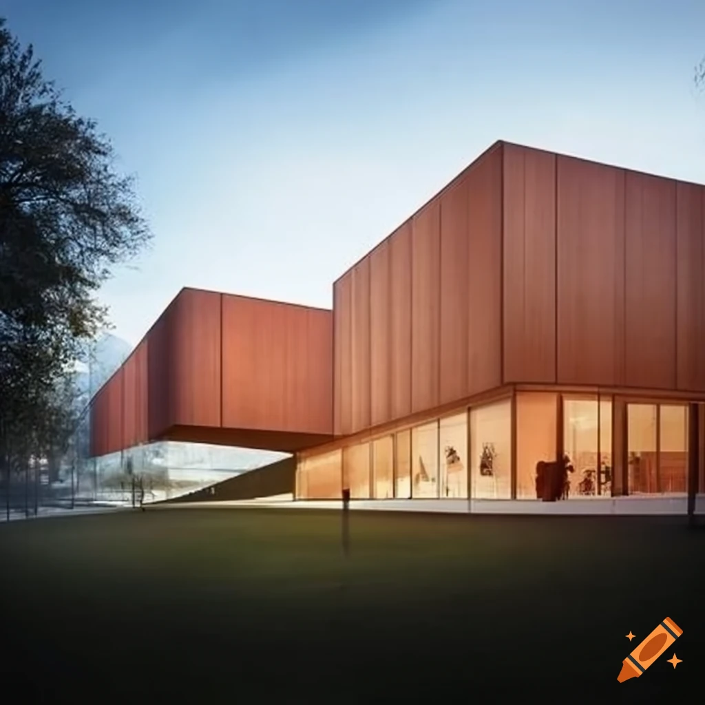 Architectural design of a contemporary library on Craiyon