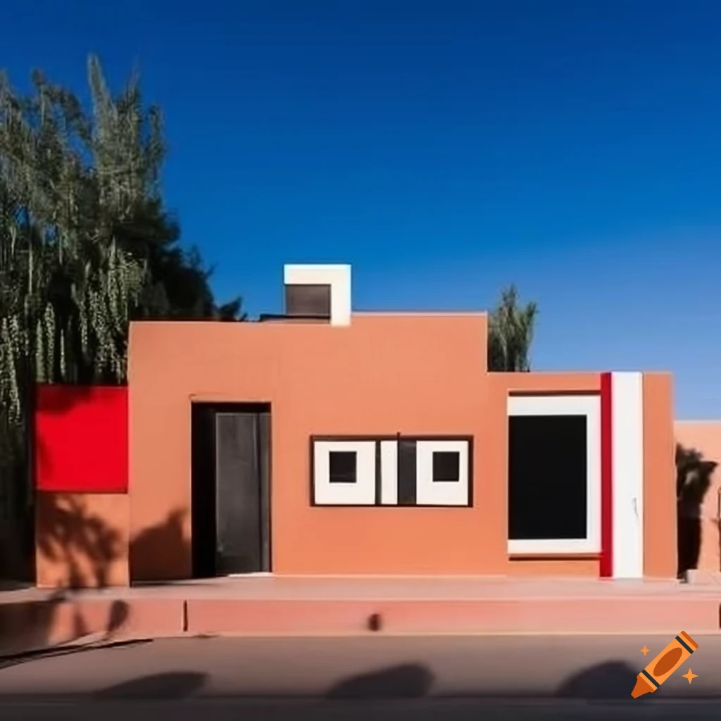 Colorful houses in Marrakech with De Stijl design on Craiyon