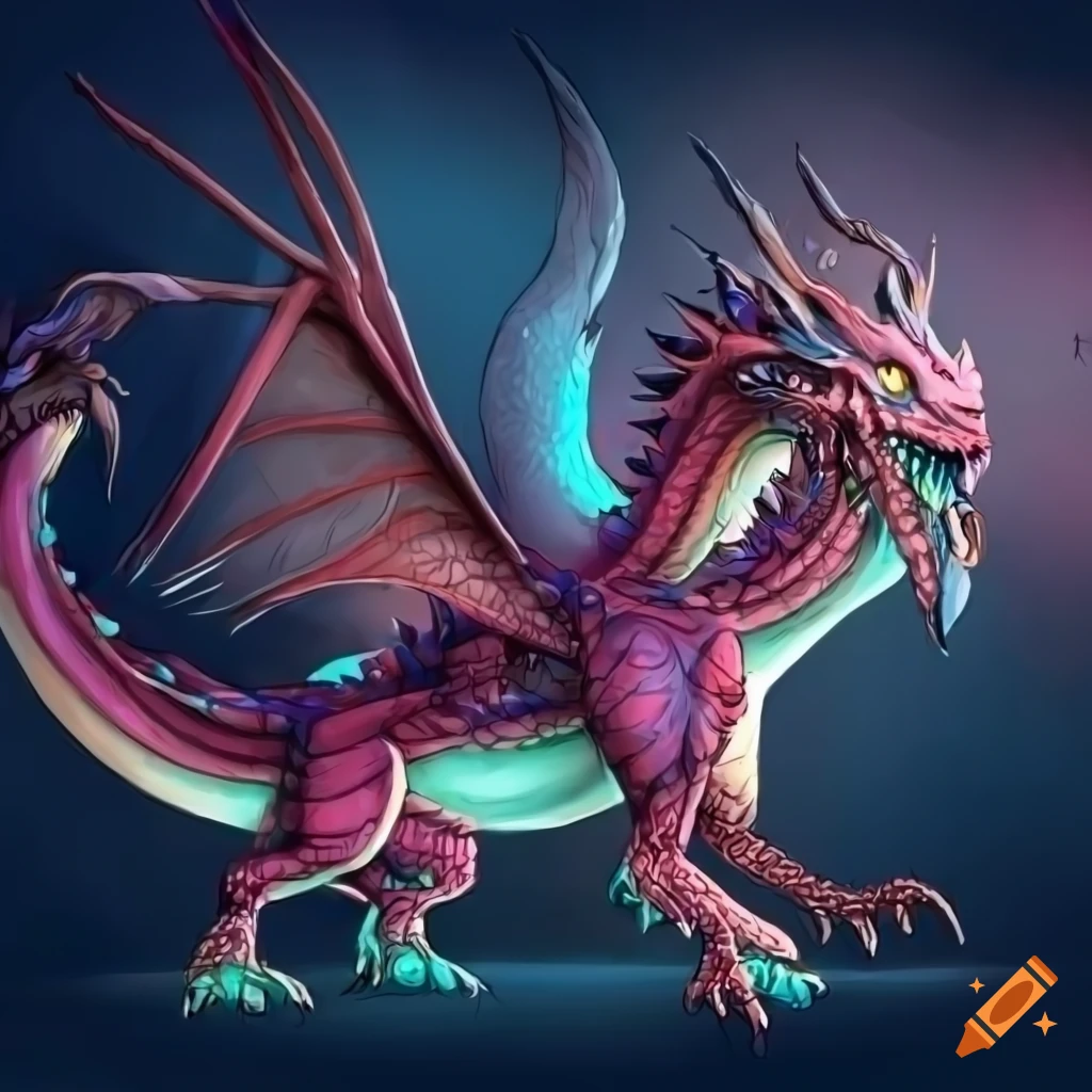 Side view of a detailed dragon illustration on Craiyon