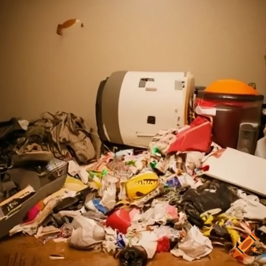 A room filled with trash and clutter on Craiyon