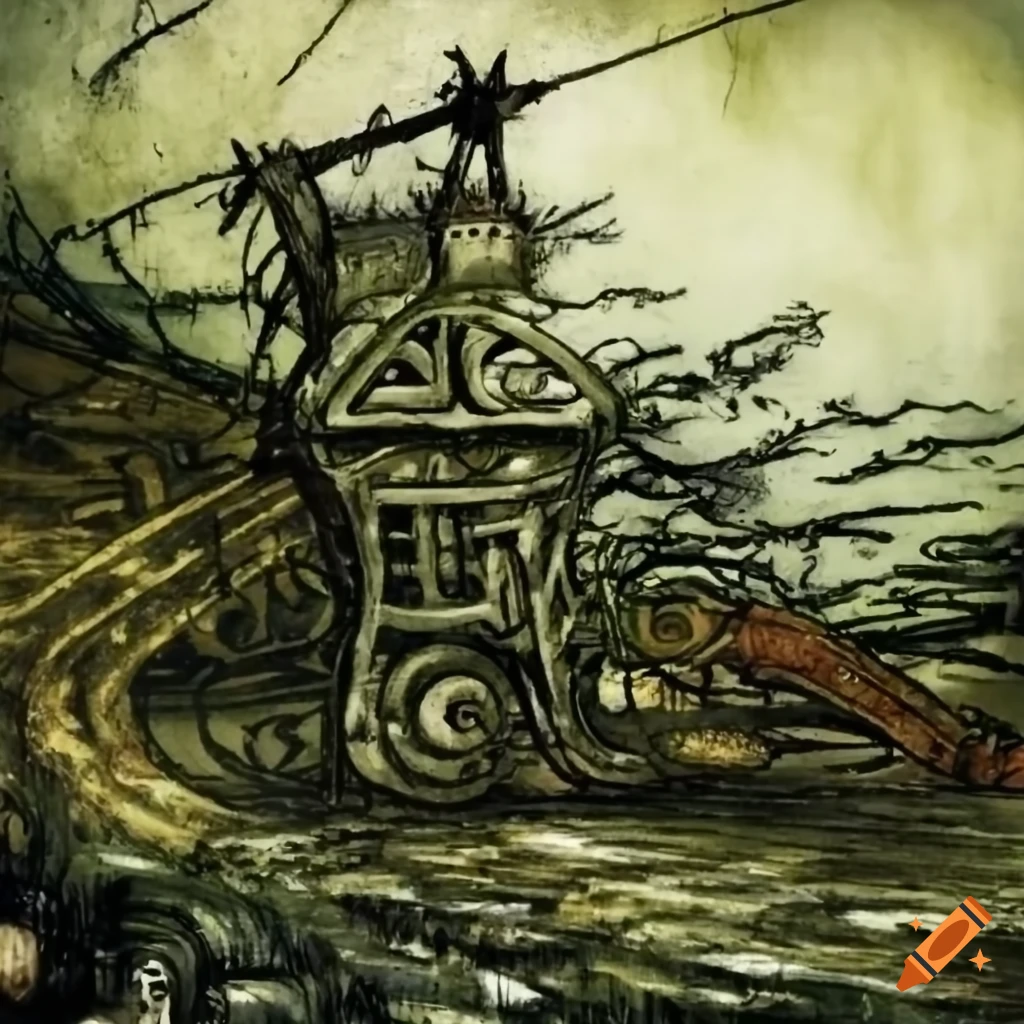 Graffiti of a celtic clockwork inspired by arthur rackham on Craiyon