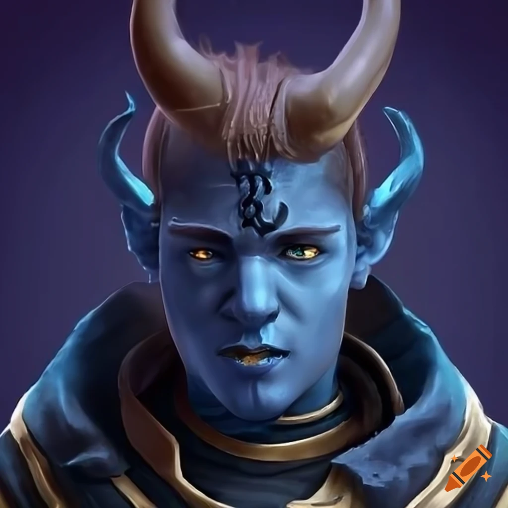Image of a blue-skinned tiefling paladin on Craiyon
