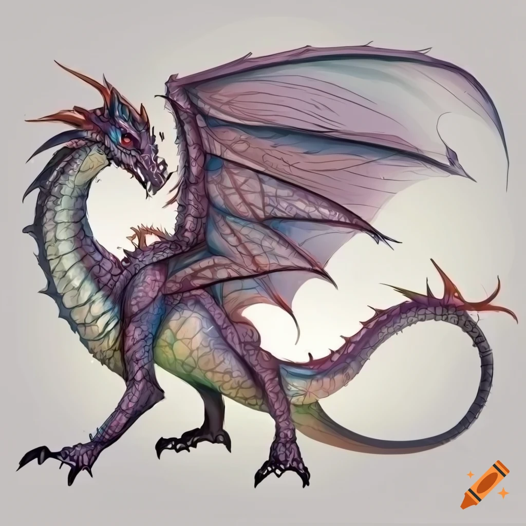 Side view of a detailed dragon illustration on Craiyon