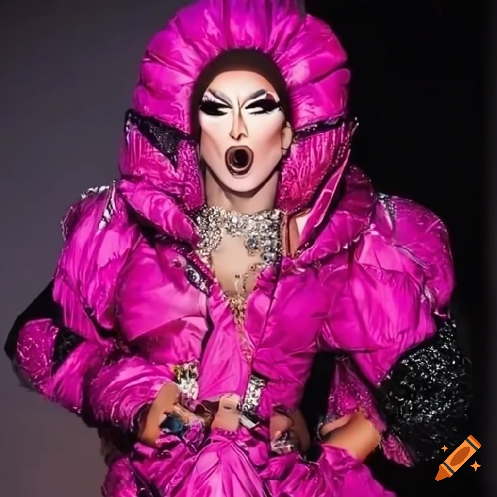 Fierce drag queen in a puff jacket-themed outfit on Craiyon