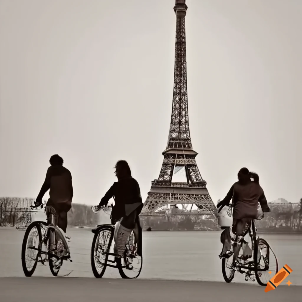 People riding a bike to the eiffel tower on Craiyon