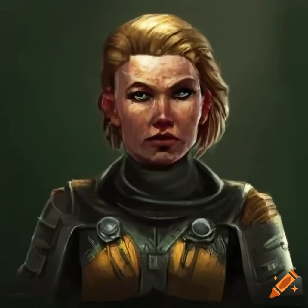 Portrait of a female bodyguard from warhammer 40k