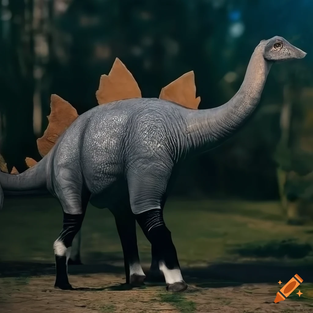 Artwork of a unique stegosaurus with okapi color pattern on Craiyon