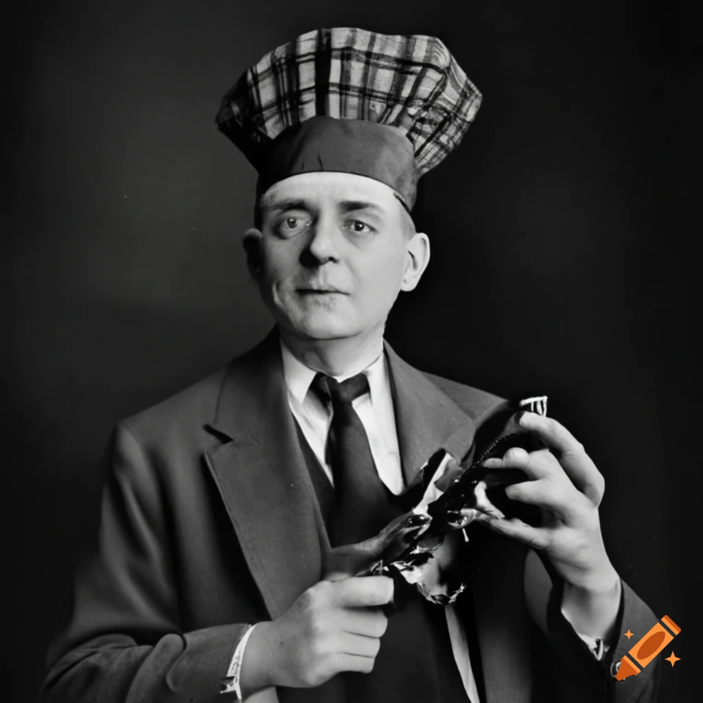 Portrait of young vincent price in a plaid chef's hat on Craiyon