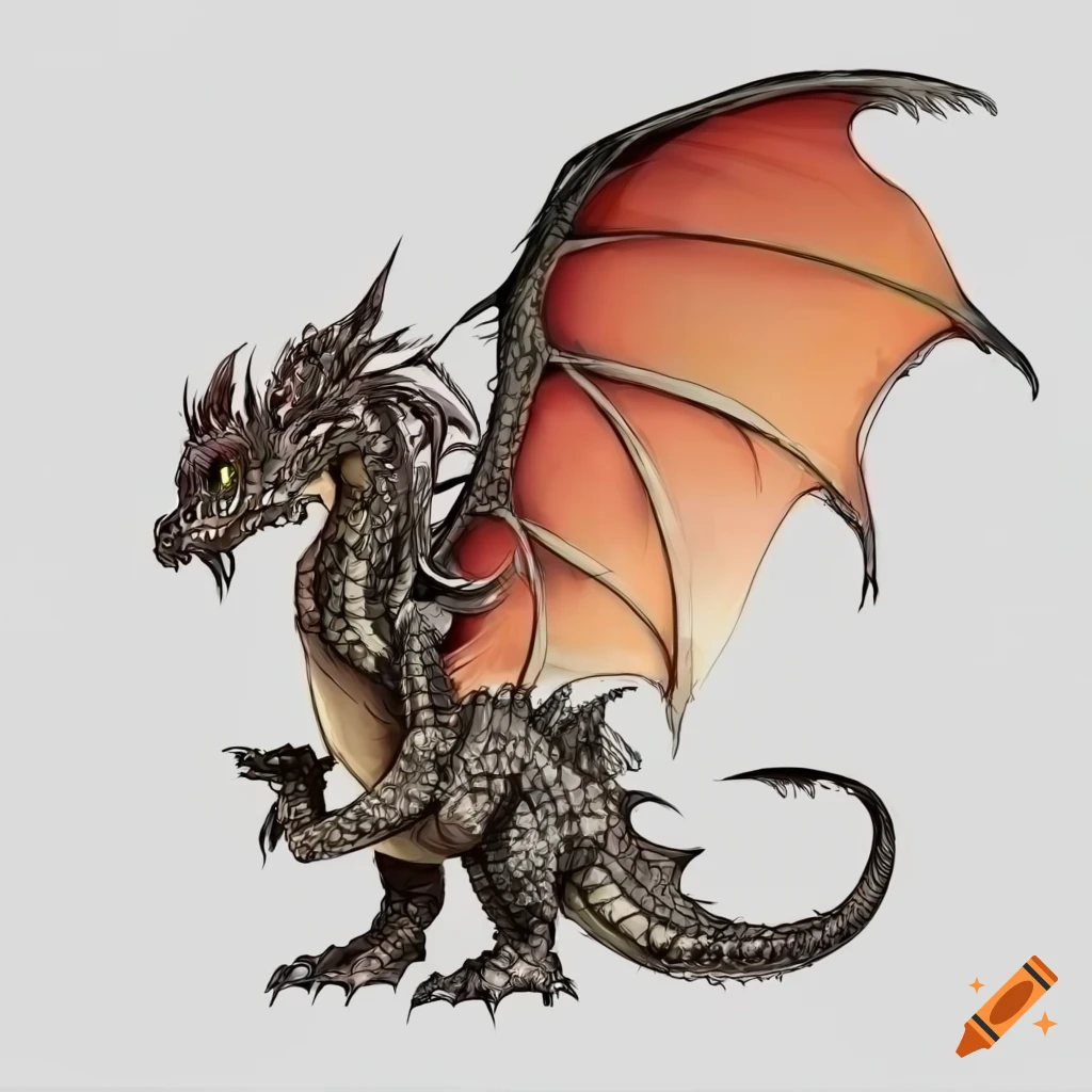 Side view of a detailed dragon illustration