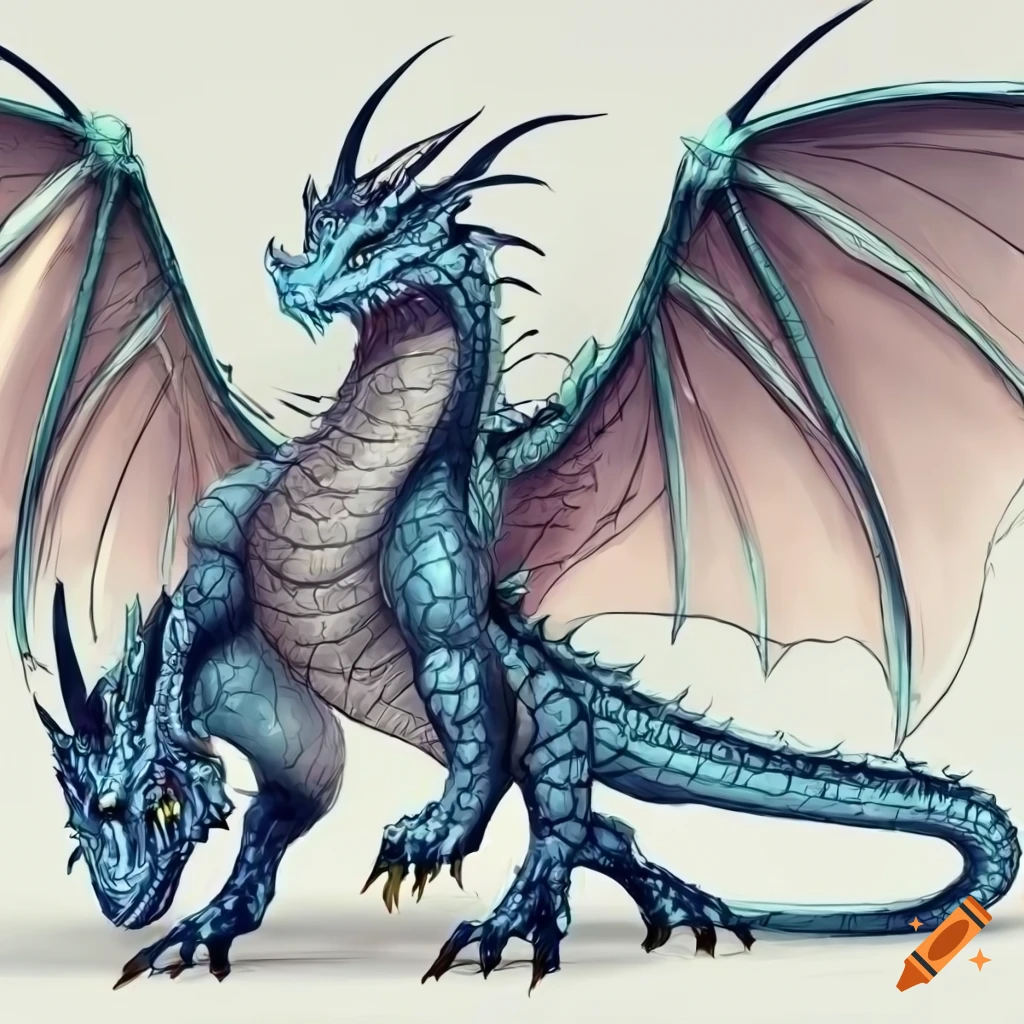 Side view of a detailed dragon illustration with wings on Craiyon