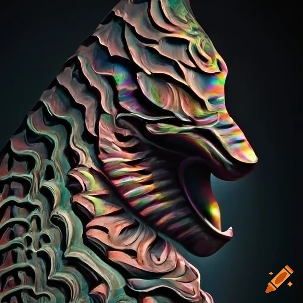 Digital artwork of prismatic waves and architectural stave carving ...