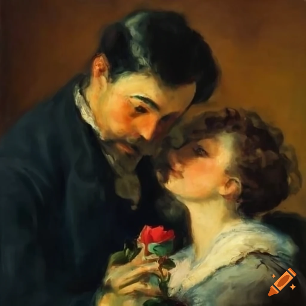 Monet's painting of a man giving a rose to a woman on Craiyon