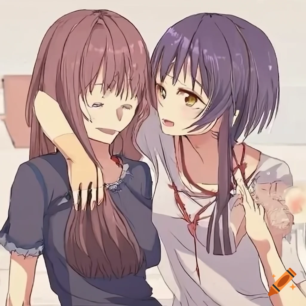 Illustration of an anime girl pushing her friend