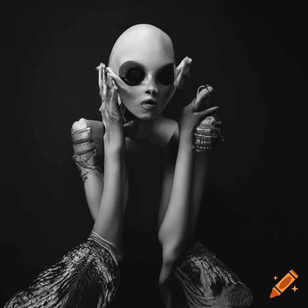 Image of a giant four-eyed alien with metal wings on Craiyon