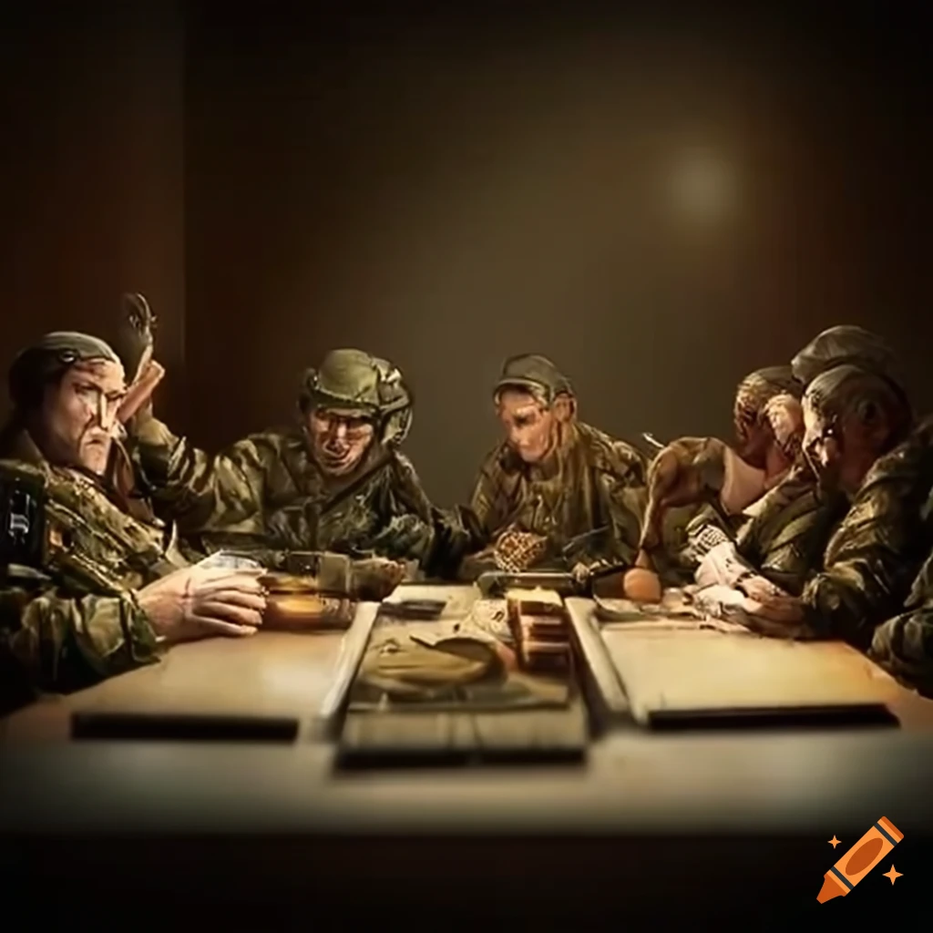 War strategy meeting with military leaders on Craiyon