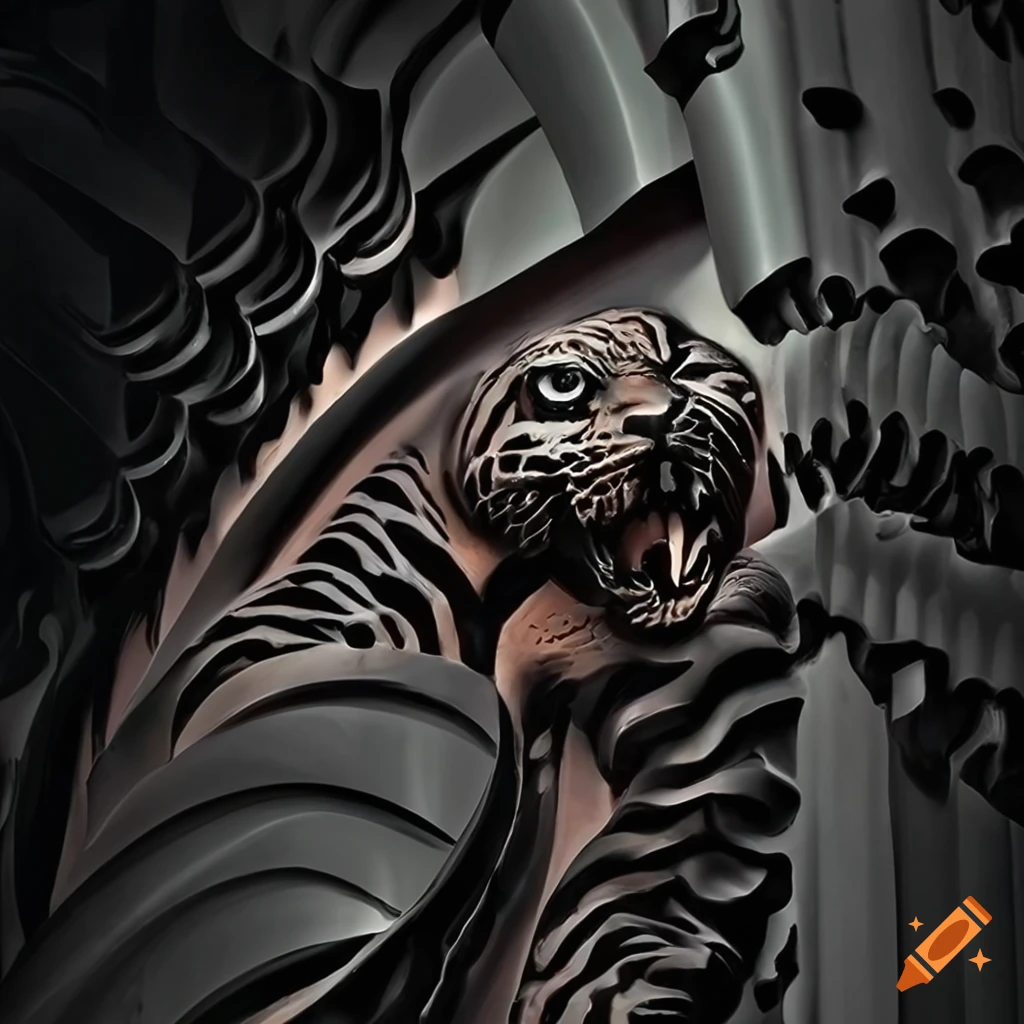 Detailed tiger carving in high definition on Craiyon