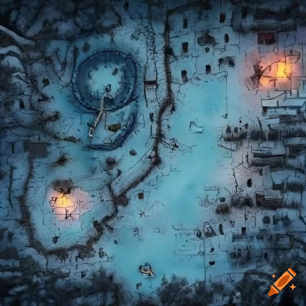 Top view battlemap of winter ruins on Craiyon