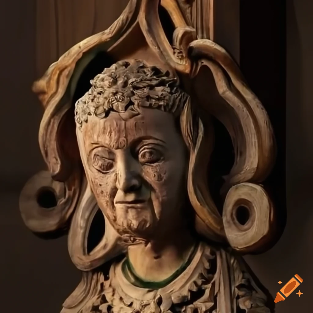 Detailed architectural stave carving on Craiyon