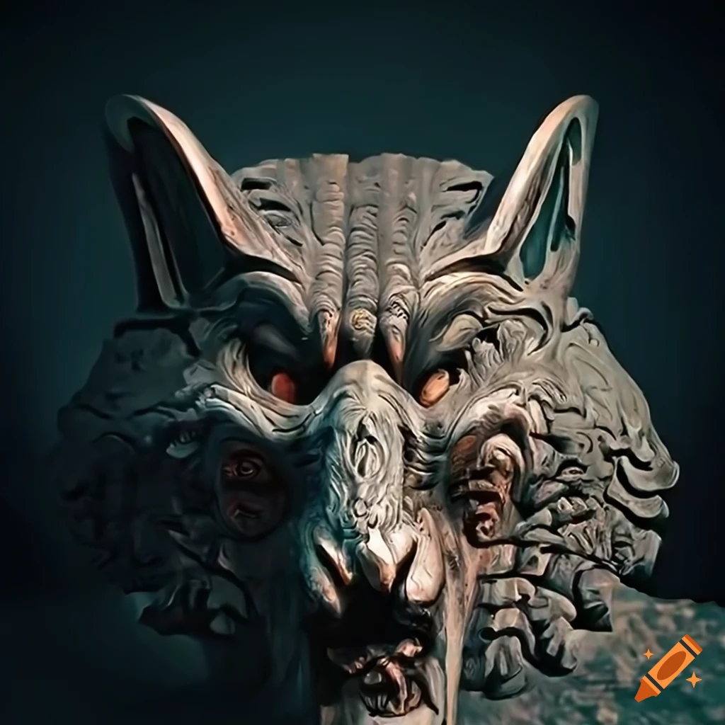 Architectural stave carving with werewolf motif on Craiyon