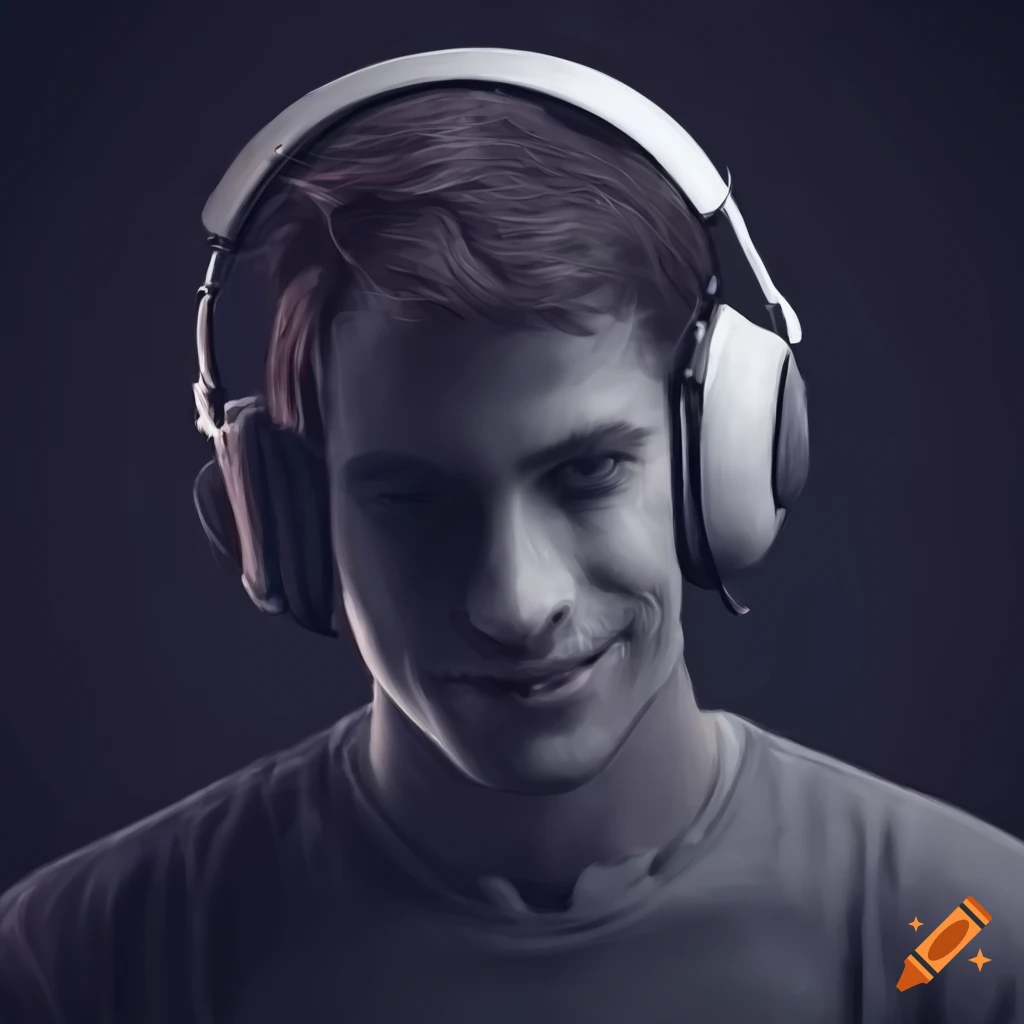 Black and white portrait of a gamer with headphones