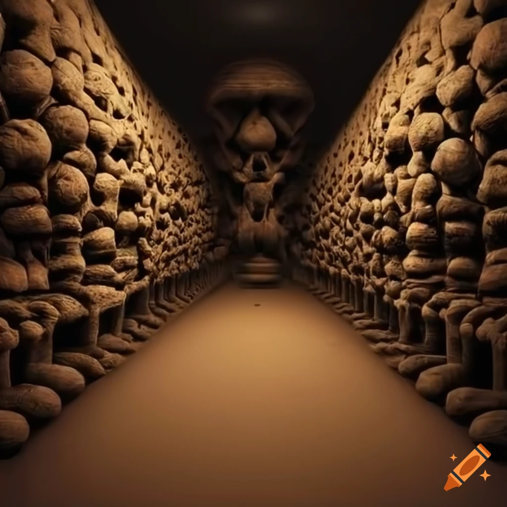 3d rendering of catacombs filled with skeletons