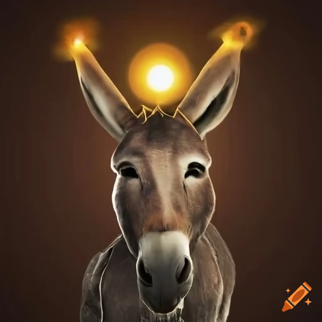 Symbol of a divine donkey with a staff and halo