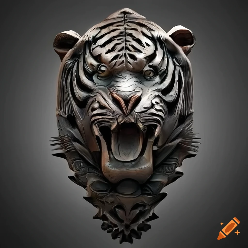 Detailed tiger carving in gunmetal style on Craiyon