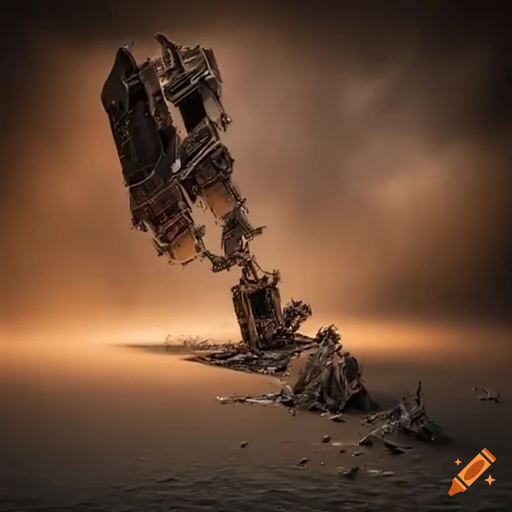 Complex machine stranded in a sandstorm