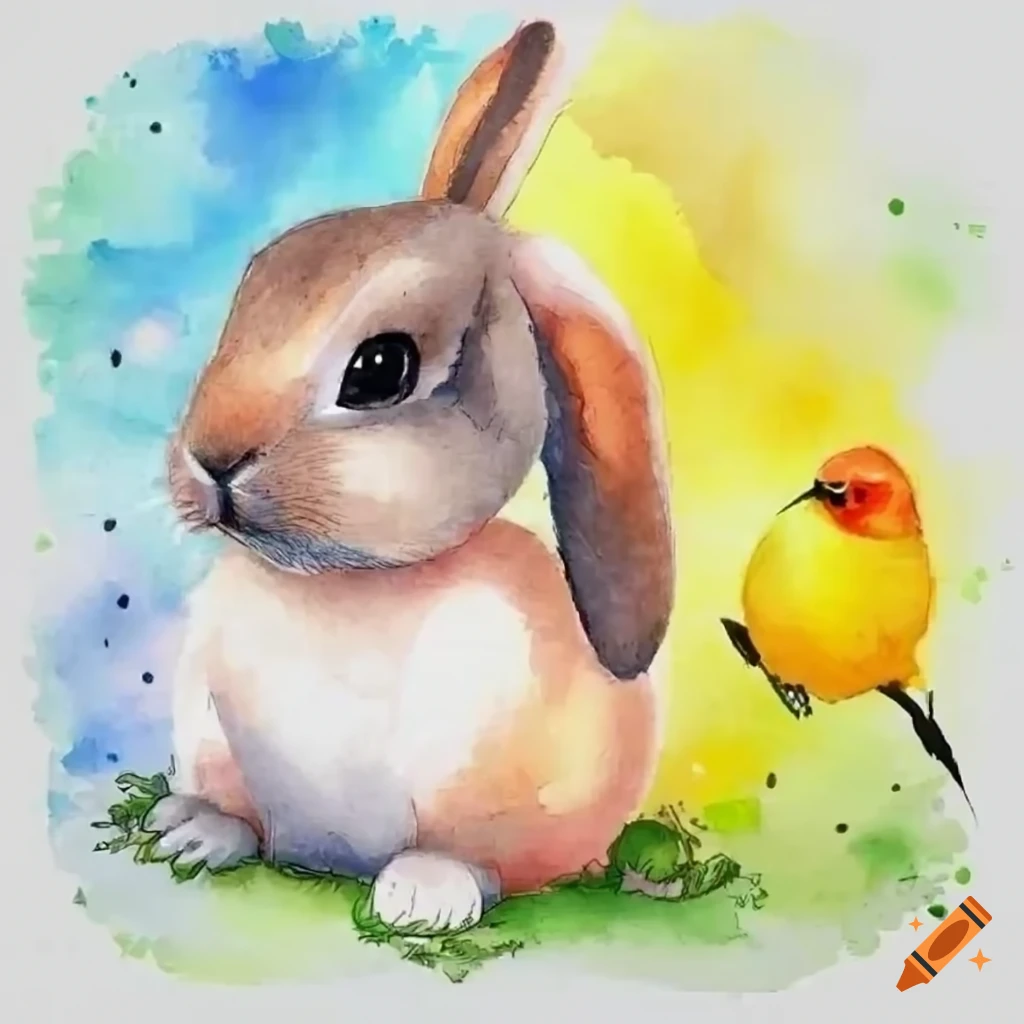 Cute manga drawing of a rabbit and a bird on Craiyon