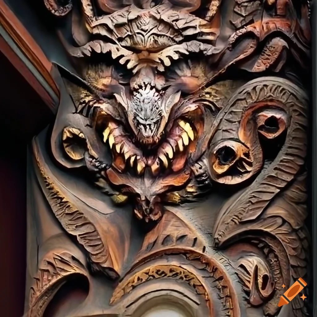 Gargoyle on ledge of brick building on a dark night on Craiyon