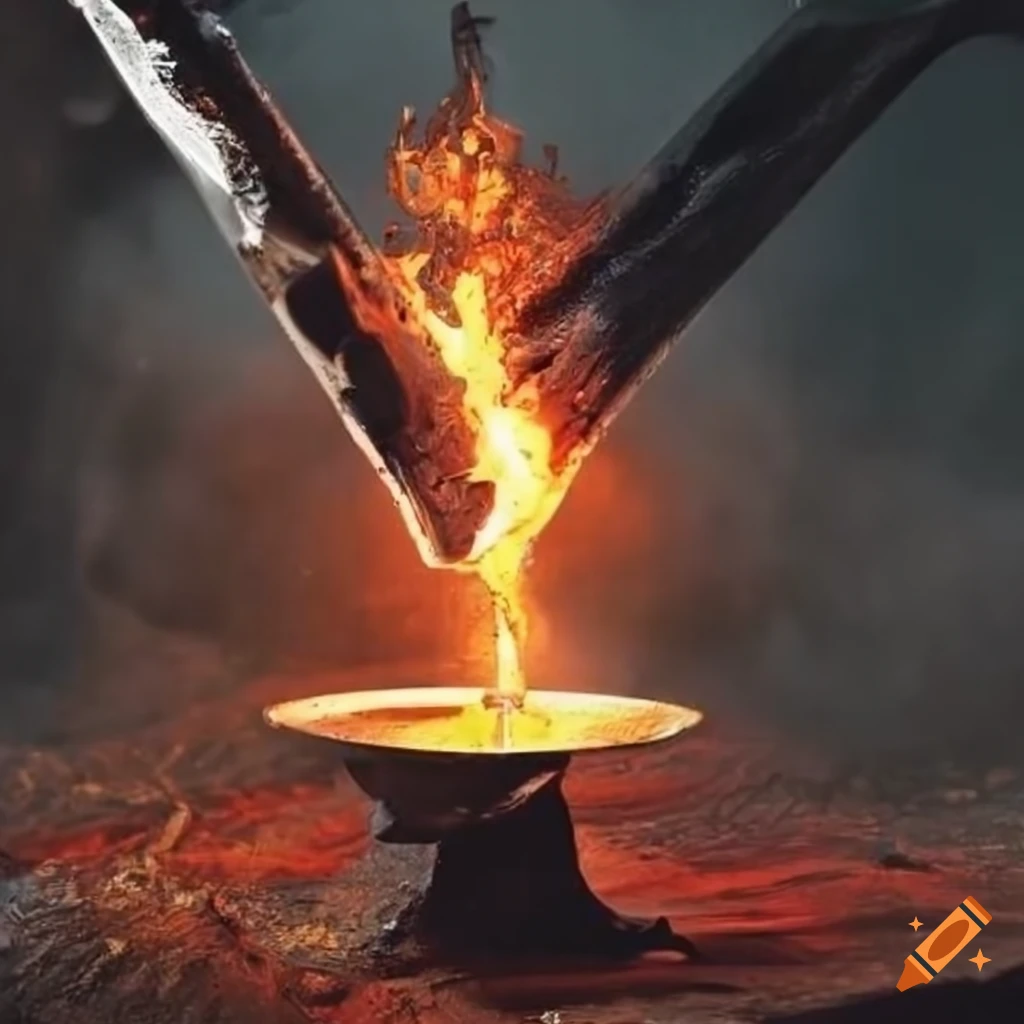 Image of a blacksmith working in a fiery forge