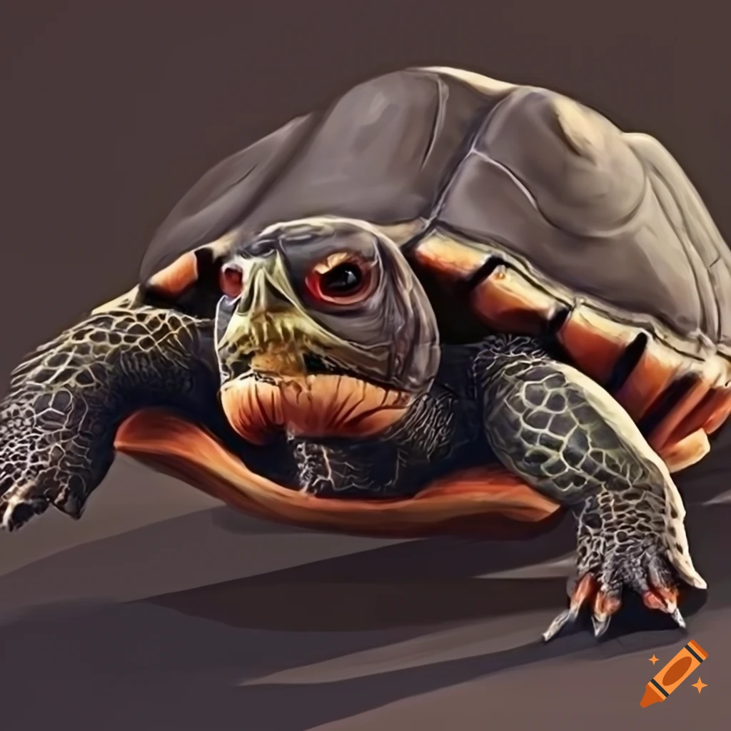 Realism painting of testudo turtle in a lavender field on Craiyon