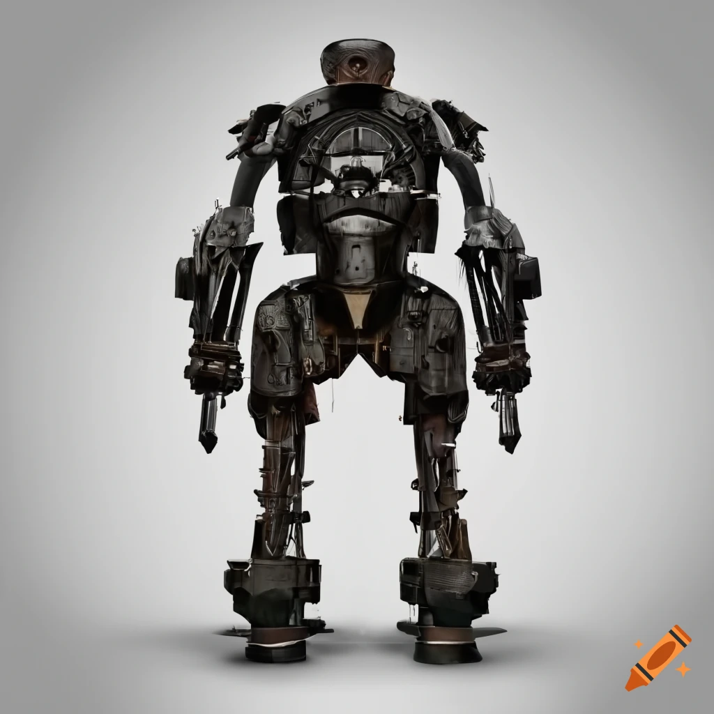 Photo-realistic image of a powerful robotic knight on a white ...