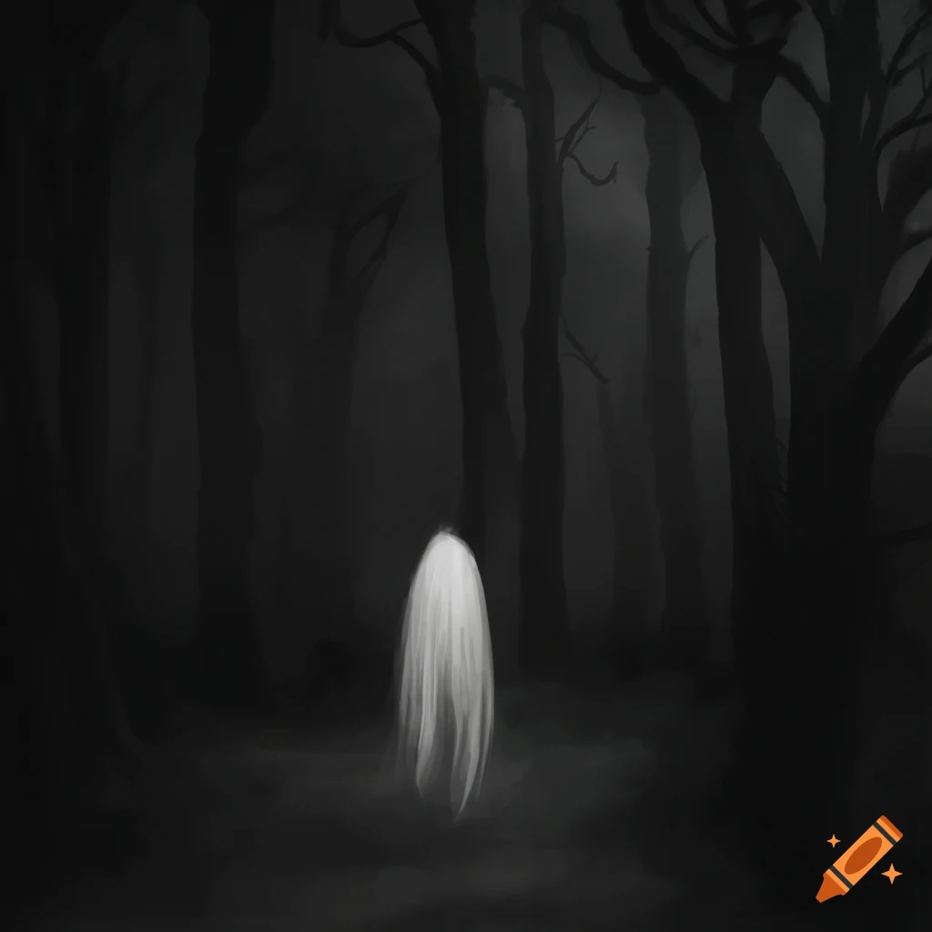 Image of a ghostly woman in a mysterious forest on Craiyon