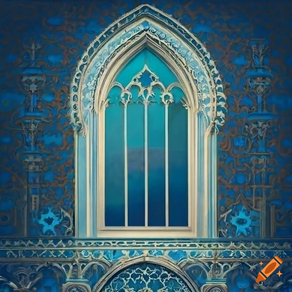 Blue background with intricate islamic art window
