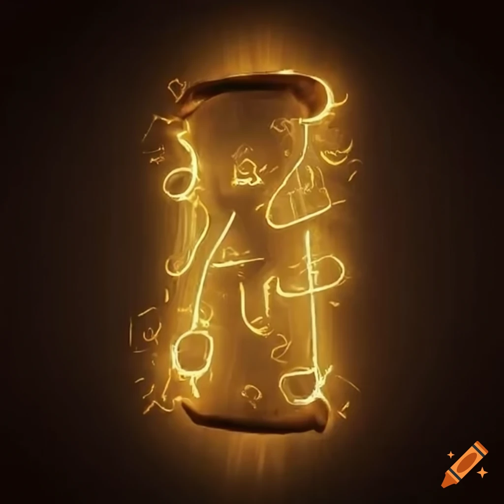 Glowing golden letters on white papyrus scroll on Craiyon