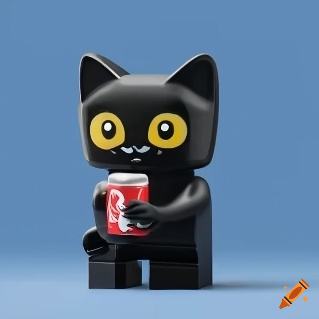 Lego black cat holding a can
