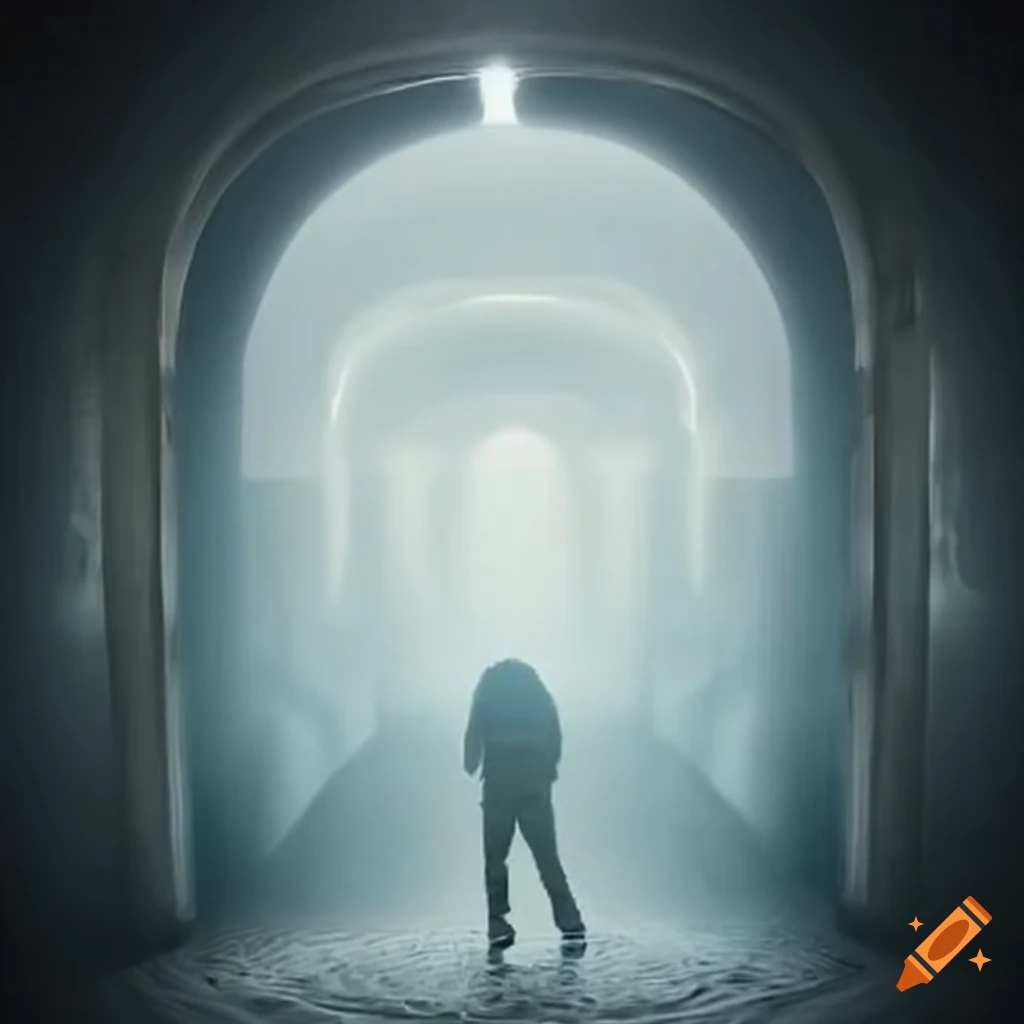 Abstract artwork of a distorted person in mirrors