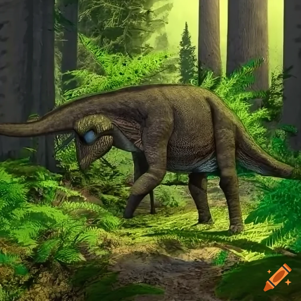 Detailed image of a duckbilled hadrosaur dinosaur in morning light on ...