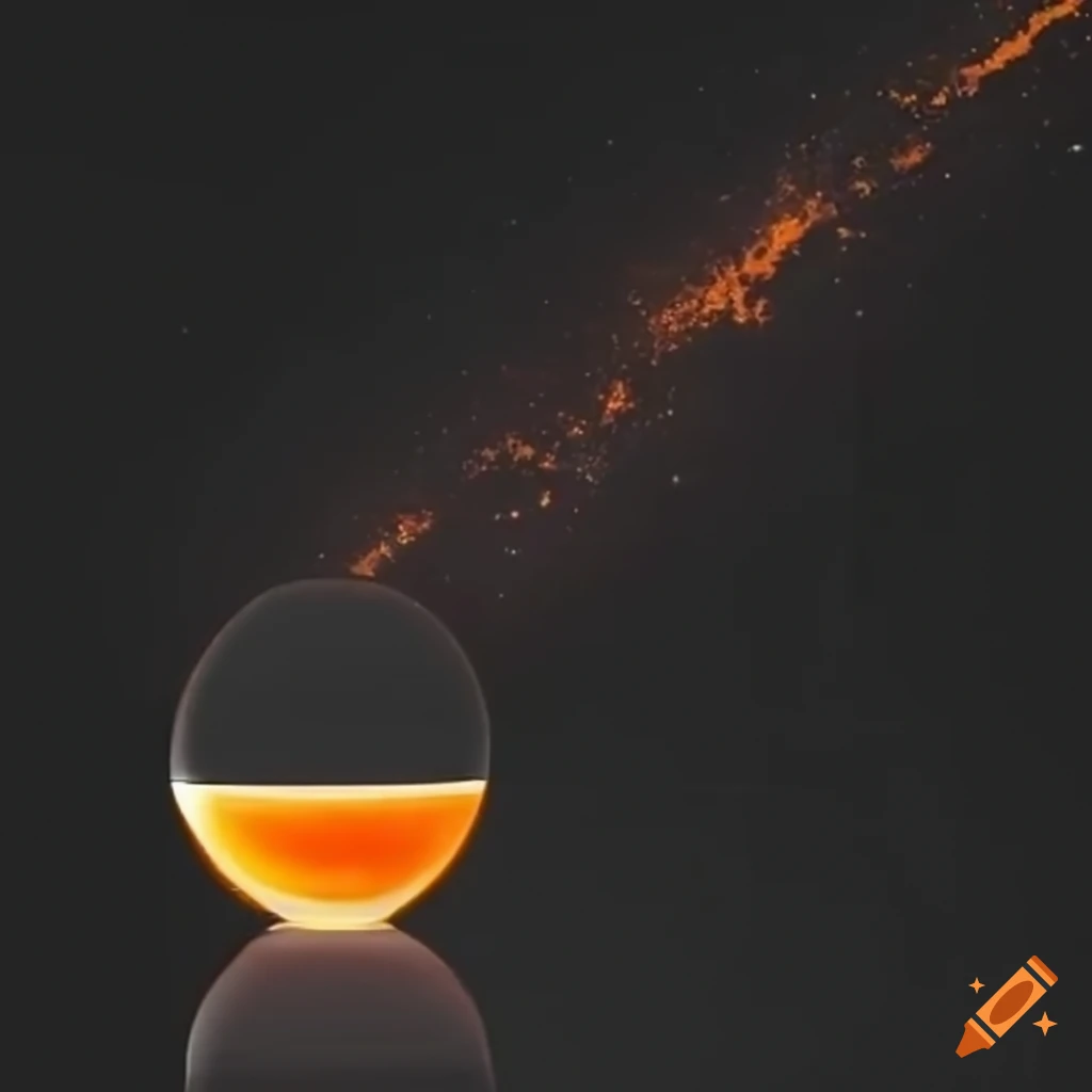 Glass object filled with orange liquid in outer space on Craiyon