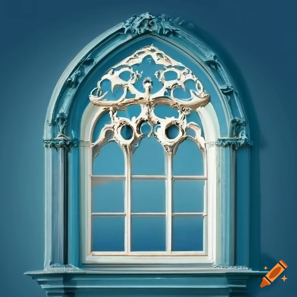 Rococo gothic window with blue sky on Craiyon