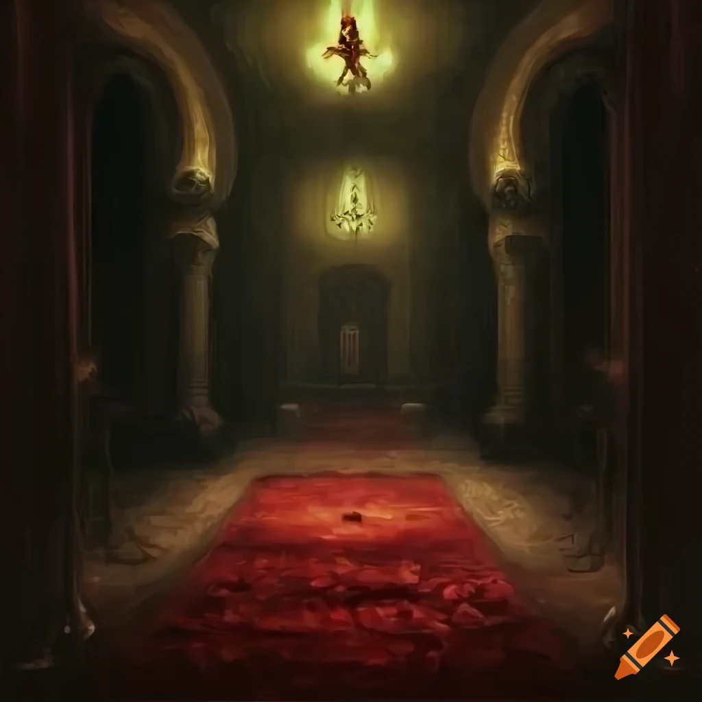 Digital painting of a dark corridor in an evil mansion on Craiyon