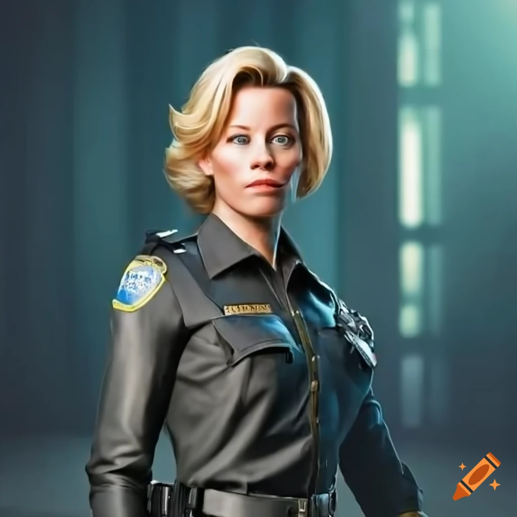 Detailed police photograph of Officer Elizabeth Banks in uniform on Craiyon